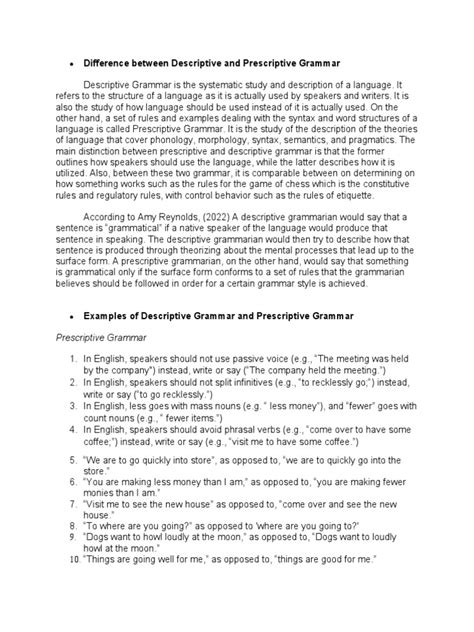 Descriptive And Prescriptive Grammar Pdf Grammar Linguistics