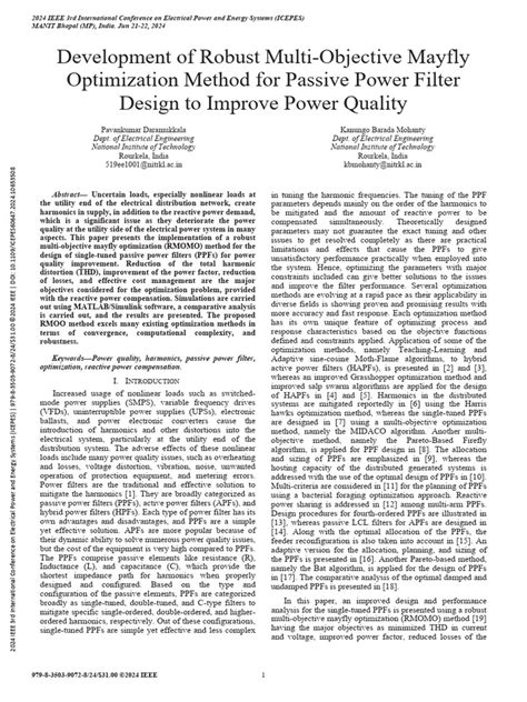 Development Of Robust Multi Objective Mayfly Optimization Method For Passive Power Filter Design