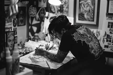 Premium Photo A Man Sitting At A Table Drawing On A Piece Of Paper