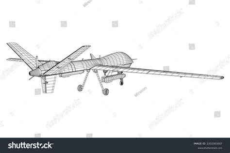 Military Predator Drone Wireframe Outline Drawing Stock Vector Royalty Free 2310303007