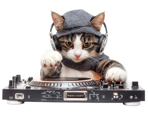 A Cat Wearing Headphones And A Hat On A Dj Mixer 59037729 Png