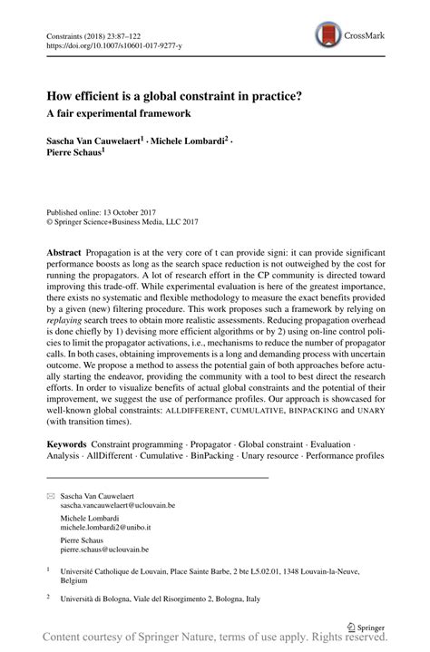 How Efficient Is A Global Constraint In Practice A Fair Experimental Framework Request Pdf