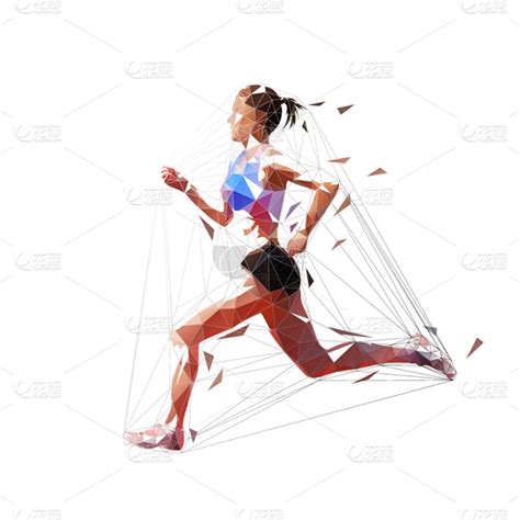 几何形状 女人 绘画插图 矢量 低多边形效果 侧面视角 慢跑 分离着色 运动 背景分离素材 花瓣网
