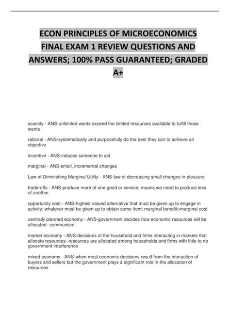 Econ Principles Of Microeconomics Final Exam 1 Review Questions And Answers 100 Solved Graded