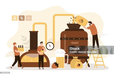양조장 컨셉 배너 크래프트 맥주 생산 현대적인 양조 과정 보리와 홉을 알코올 음료로 가공하는 맥주 하우스 기술 맥주와 함께