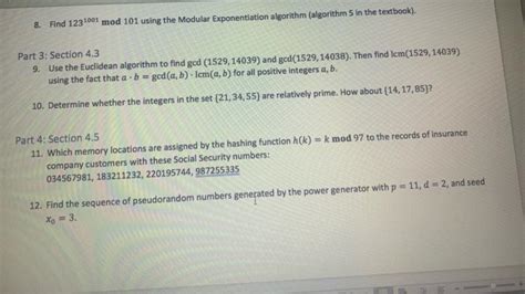Solved 8 Find 1231001 Mod 101 Using The Modular
