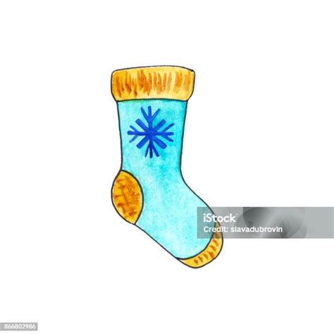 흰색 바탕에 수채화로 눈송이와 니트 양말 겨울 양말 Handdrawn 그림입니다 가정 생활에 대한 스톡 벡터 아트 및 기타 이미지 가정 생활 개념 기호 겨울 Istock