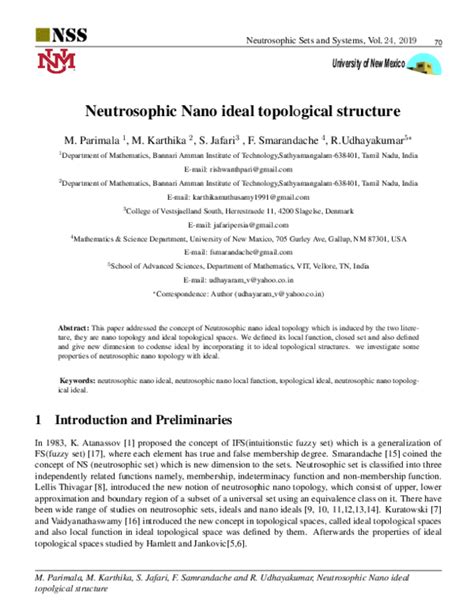 Pdf Neutrosophic Nano Ideal Topological Structure