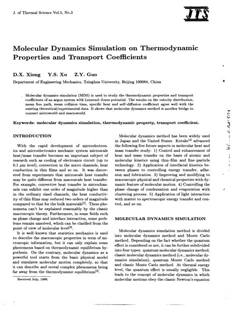 Pdf Molecular Dynamics Simulation On Thermodynamic Properties And