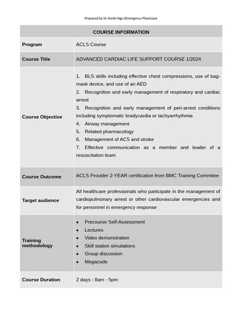 Acls Course Information 2 Pdf