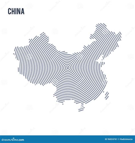 Vector Abstract Hatched Map Of China With Spiral Lines Isolated On A