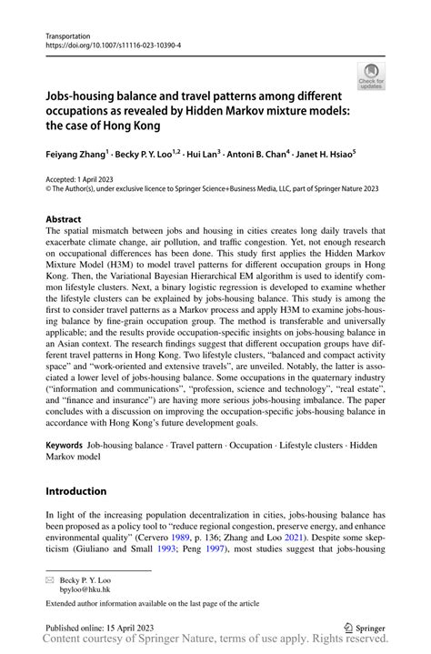 Jobs Housing Balance And Travel Patterns Among Different Occupations As Revealed By Hidden