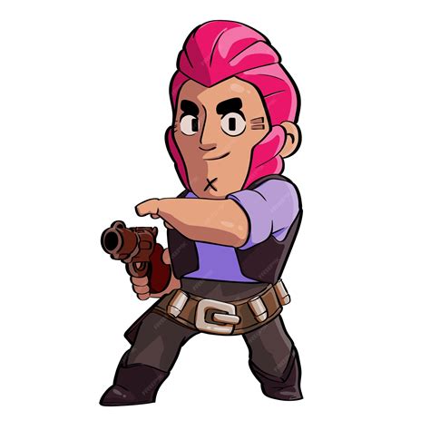 Brawl Stars의 Colt가 손에 총을 들고 있는 일러스트레이션 백색 바탕에 고립되어 있습니다 프리미엄 벡터