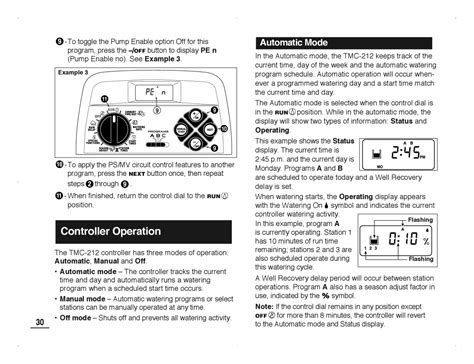Controller Operation Automatic Mode Toro TMC 212 Specification