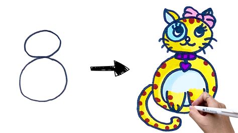 Draw A Cute Cat With Number 8 Step By Step Tutorial