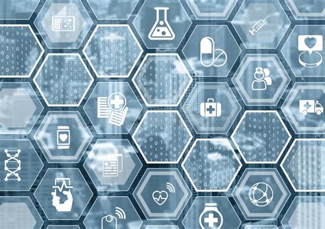 Fondo Azul Electrónico De E Salud Con Formas Hexagonales Stock De