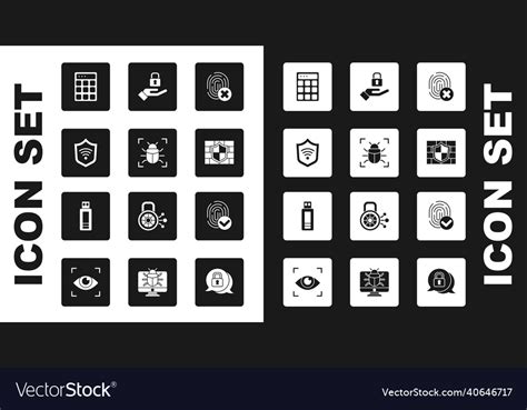 Set Cancelled Fingerprint System Bug Shield Vector Image