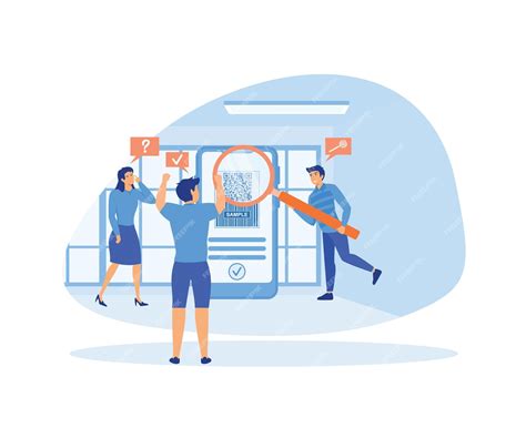 스마트폰으로 결제를 하기 위해 Qr코드를 스캔하는 사람들 프리미엄 벡터