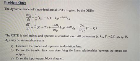 Solved The Dynamic Model Of A Non Isothermal Cstr Is Given