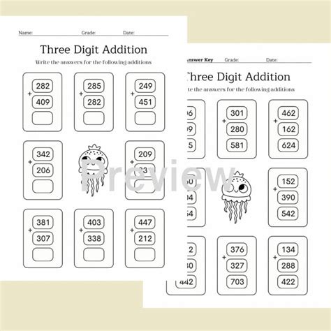 Exercise For Adding Three Digit Numbers By Sarin Art Work TPT