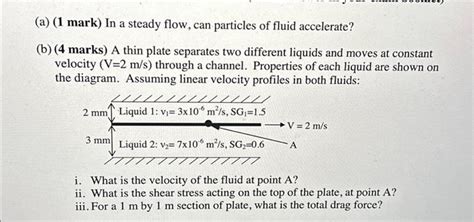 Solved Fluid Mechanics A Mark In A Steady Flow Can Chegg