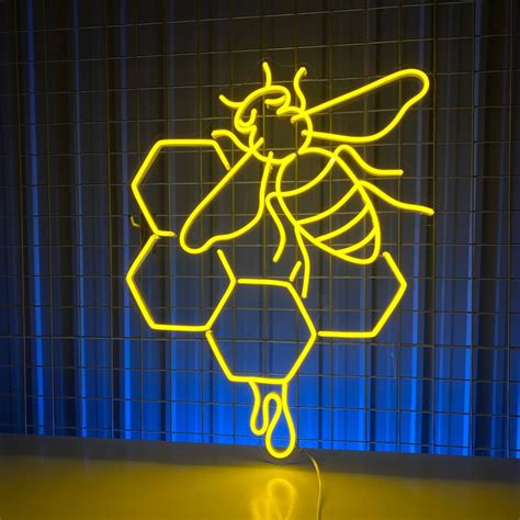 Bee Honeycomb Led Neon Sign Honey Wall Art Decor Lynseriess