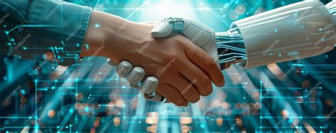 A Modern Digital Illustration Depicting A Handshake Between A Human Hand And A Robotic Hand