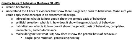 Genetic Basis Of Behaviour Lectures 08−09 What