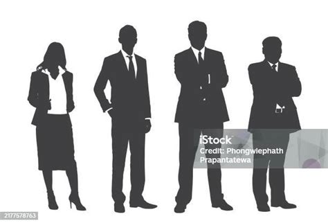 사업가의 회색 실루엣은 흰색 배경 평평한 선 벡터 및 그림에 포즈를 취합니다 개념에 대한 스톡 벡터 아트 및 기타 이미지 개념 경영자 고용과 노동 Istock