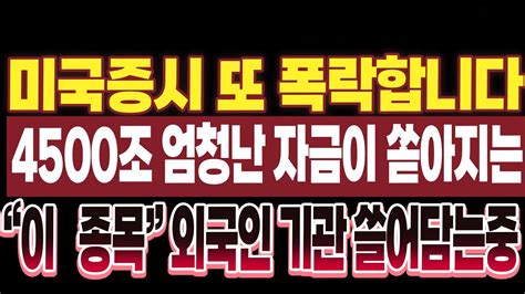 주식 미국증시 또 폭락합니다 하지만 4500조 엄청난 자금이 쏟아지는 이 종목 외국인 기관이 쓸어담는 중증시폭락2