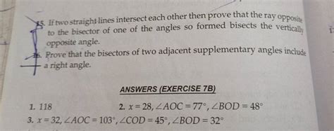 15 If Two Straight Lines Intersect Each Other Then Prove That The Ray Op