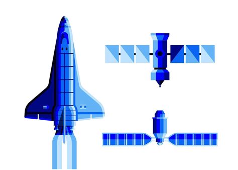 Set Of Illustrations Of Spaceships Voyager Orbital Station Orbital