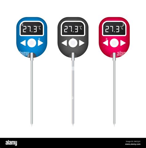 Set Of Colorful Digital Food Thermometers With Modern Design Displaying Temperature Vector