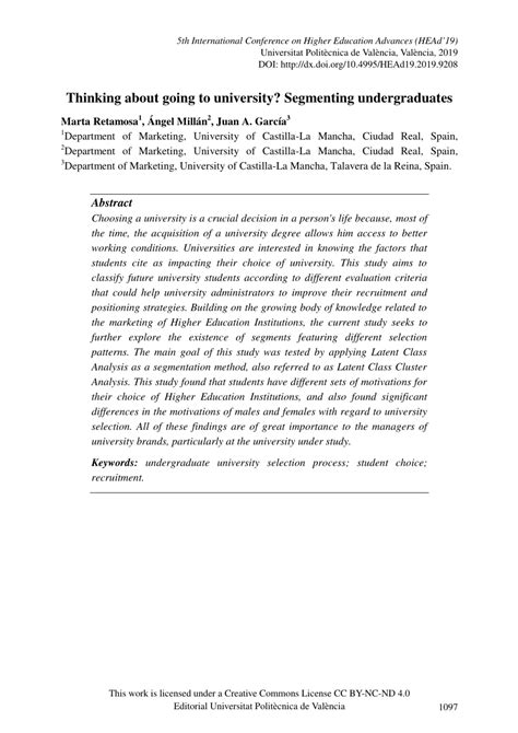 Pdf Thinking About Going To University Segmenting Undergraduates