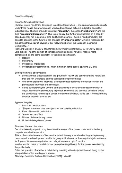 Grounds Illegality Lecture Notes 2 Grounds Illegality Grounds For Judicial Review