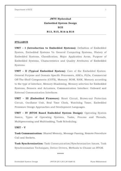 Embedded System Design Computerized Notes For Ece By Riyaz Mohammed