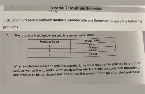Tutorial 7 Multiple Selection Instruction Prepare A Problem Analysis