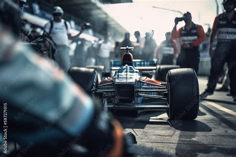 Dynamic Scene Of Formula One Racing Car At Pit Stop Symbolizing High Speed And Efficiency