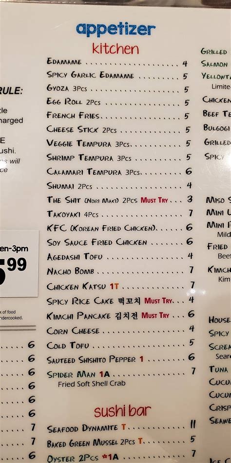 Menu At Top Sushi And Oyster Restaurant Henderson
