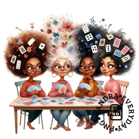 Quirky Black Girl Clipart Old Ladies Playing Cards Png  Digital