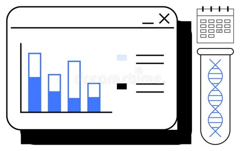 Data Analysis Dashboard With Bar Chart And Dna Helix In Test Tube For Biotech Research Stock