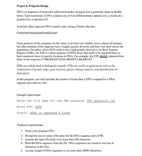 Solved Project 6 Program Design Dna Is A Sequence Of