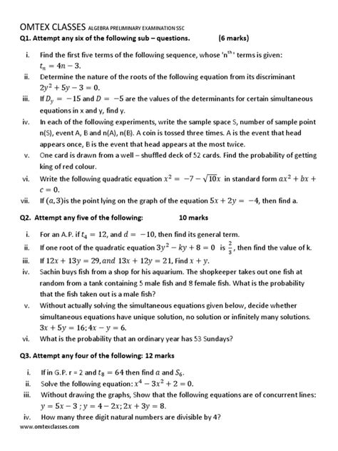 Algebra Question Paper Equations Mathematical Objects Free 30 Day Trial Scribd
