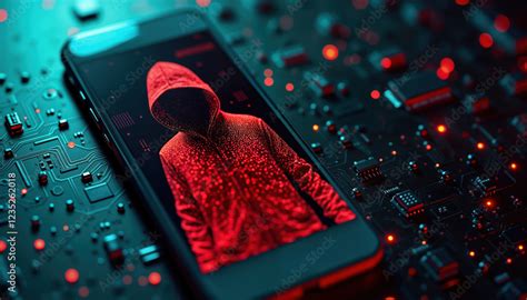 Smartphone Screen Shows Hacking Attempt Red Graphic Hoodie Figure Representing Hacker Cyber