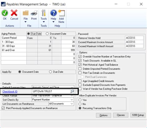 Checkbook Id Defaults On Computer Check Batch In Dynamics Gp 2018 R2