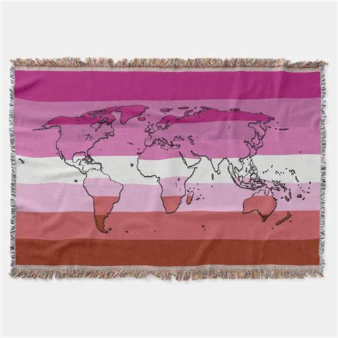 Lipstick Esbian Pride Flag With The World Map Thro Throw Blanket Zazzle