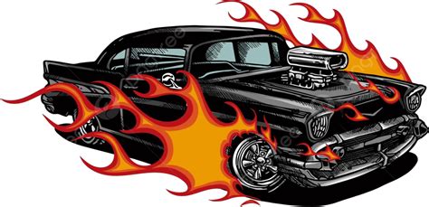 70s Muscle Car Vector Illustration With Fiery Flames Vector Sport