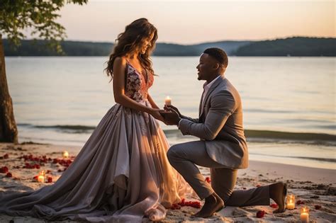 Premium Photo Man Proposes To Woman On The Beach Valentines Day