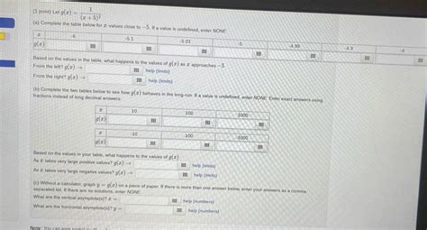 Solved 1 Point Let Gxfrac 1x53 A Complete The Table Below