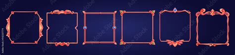 Set Of Square Ui Game Frames Textured Medieval Borders Of Bronze Or Copper Metal With Gems